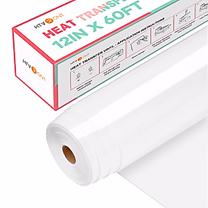 HTVRONT Heat Transfer Vinyl White Iron on Vinyl-12"x 60FT White HTV Vinyl Roll Easy to Cut & Weed for Heat Vinyl Design (White)