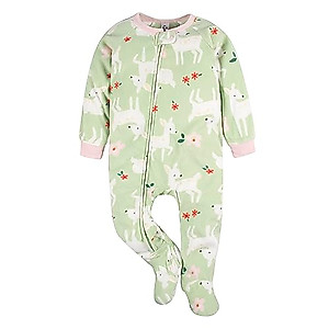 Gerber Baby Girls Flame Resistant Fleece Footed Pajamas 2-Pack, Pink Deer, 6-9 Months