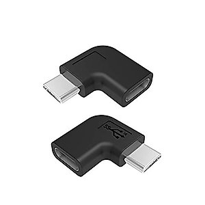 rgzhihuifz Type-C Right Angle Adapter,Type-C Male to Type-C Female Adapter， 2-Pack，90 Degree Type C Adapter,Right & Left Angled 90 Degree Type-C Extension Adapter for Laptop & Tablet & Mobile Phone