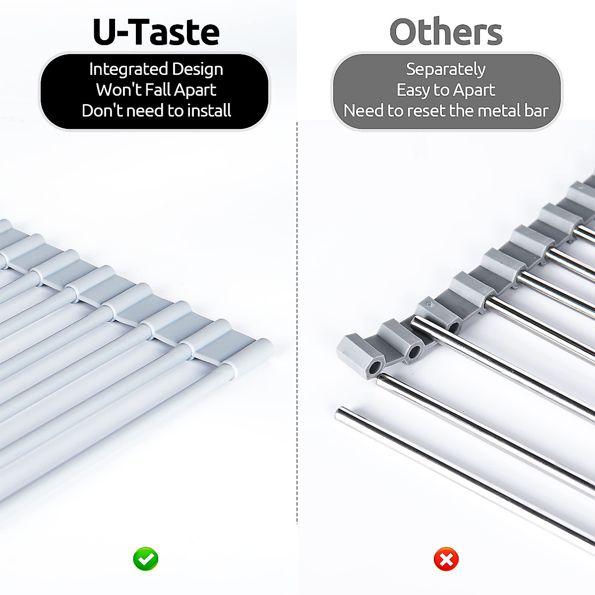 U-Taste Roll Up Dish Drying Rack 20.5 by 13 Inches, Over The Sink Foldable Multipurpose Silicone Dish Drainer Warm Gray, Large