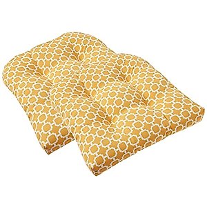 Pillow Perfect Outdoor/Indoor Hockley Banana Tufted Seat Cushions (Round Back), 2 Count (Pack of 1), Yellow