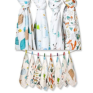 Omilion Receiving Blanket for Baby – 4 Pack – 30 inch x 30 inch – 100% Flannel Cotton - Mixed Patterned Designs – Includes Infant Washcloth 30 Pack