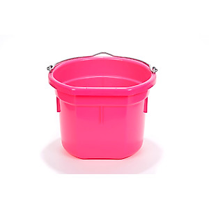 Little Giant Plastic Animal Feed Bucket (Hot Pink) Flat Back Plastic Feed Bucket with Metal Handle (8 Quarts / 2 Gallons) (Item No. P8FBHOTPINK)