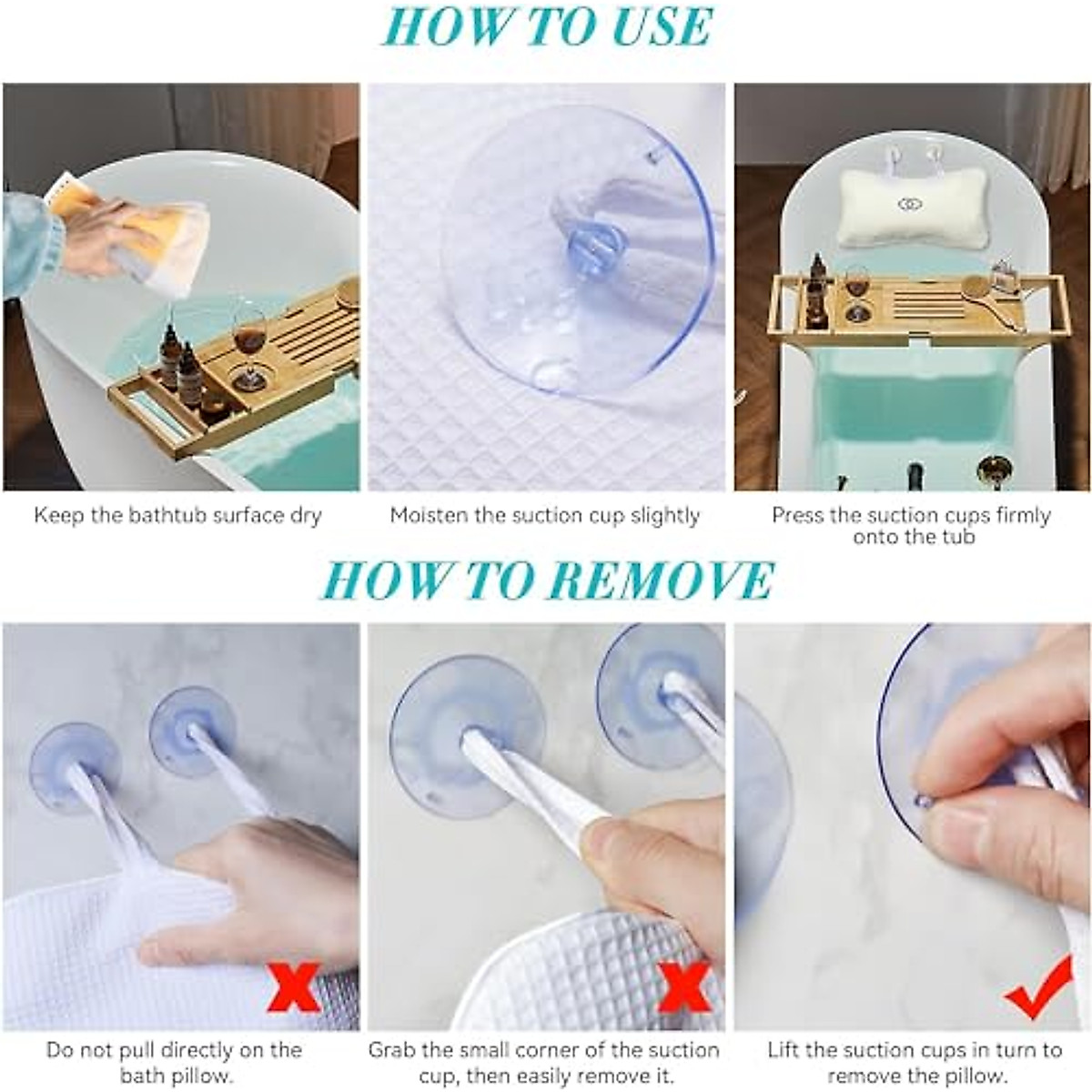 YUET Anti-Slip Non-Slip Bathtub Pillow Home Spa Bath Inflatable Cushion Head Neck Back Shoulders Rest Relax Suction Cup Bathroom Support for Hot Tub Luxurious Headrest