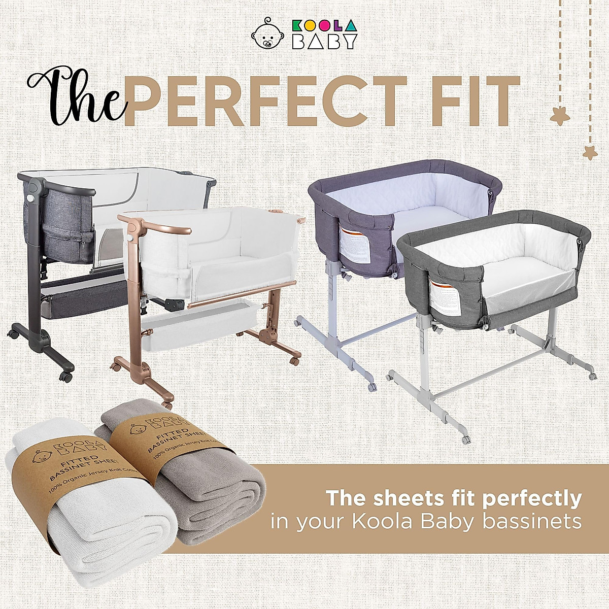 Bassinet Sheet for Bassinet Mattress - 100% Organic Jersey Knit Cotton - Snuggly Soft & Cozy Sheets Fitted for Oval Rectangle & KoolaBaby Bedside Sleeper - White & Grey 2 Pack