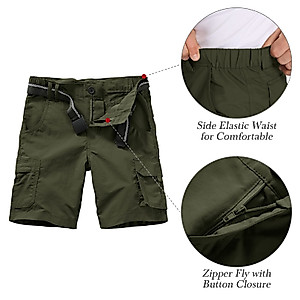 Kids Boy's Youth Hiking Casual Quick Dry Shorts, Lightweight Cargo Tatical Zipper Pockets Camping Travel Shorts (9048 Army Green L 11-12 Years)