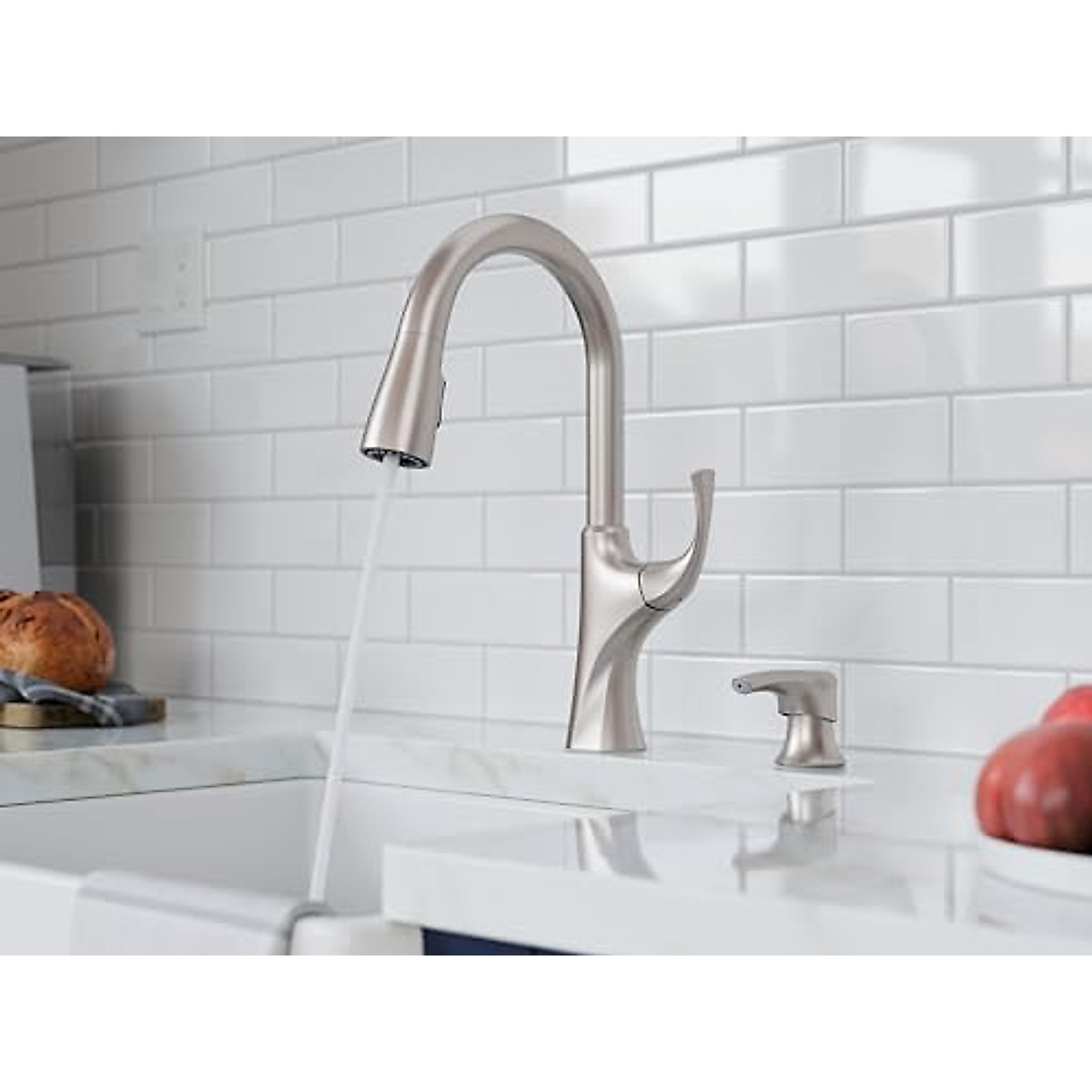 Pfister Miri 2.0 Kitchen Faucet with Pull Down Sprayer and Soap Dispenser, Single Handle, High Arc, Spot Defense Stainless Steel Finish, F5297MRRGS