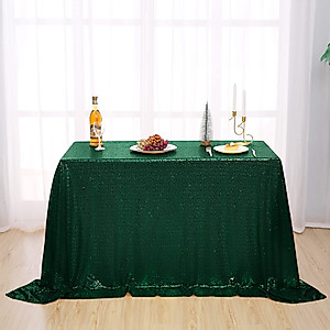 nanbowang Dark Green Sequin Tablecloth Glitter Sparkly Iridescent Shimmer for Rectangle Table Cloth 50 X 50 Table Covers Decorations for Birthday Party Supplies Event Wedding Table Skirt Decor