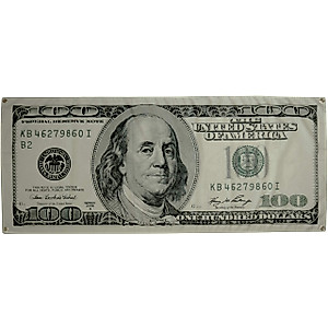 Motivational 100 Dollar Bill Large Life Size Money Flag Backdrop -Man Cave Wall Decorations Benjamin Franklin Dorm Bedroom Accessories - Frat House Living Room Flag 2X5 Cool Flag for Guys Home Office