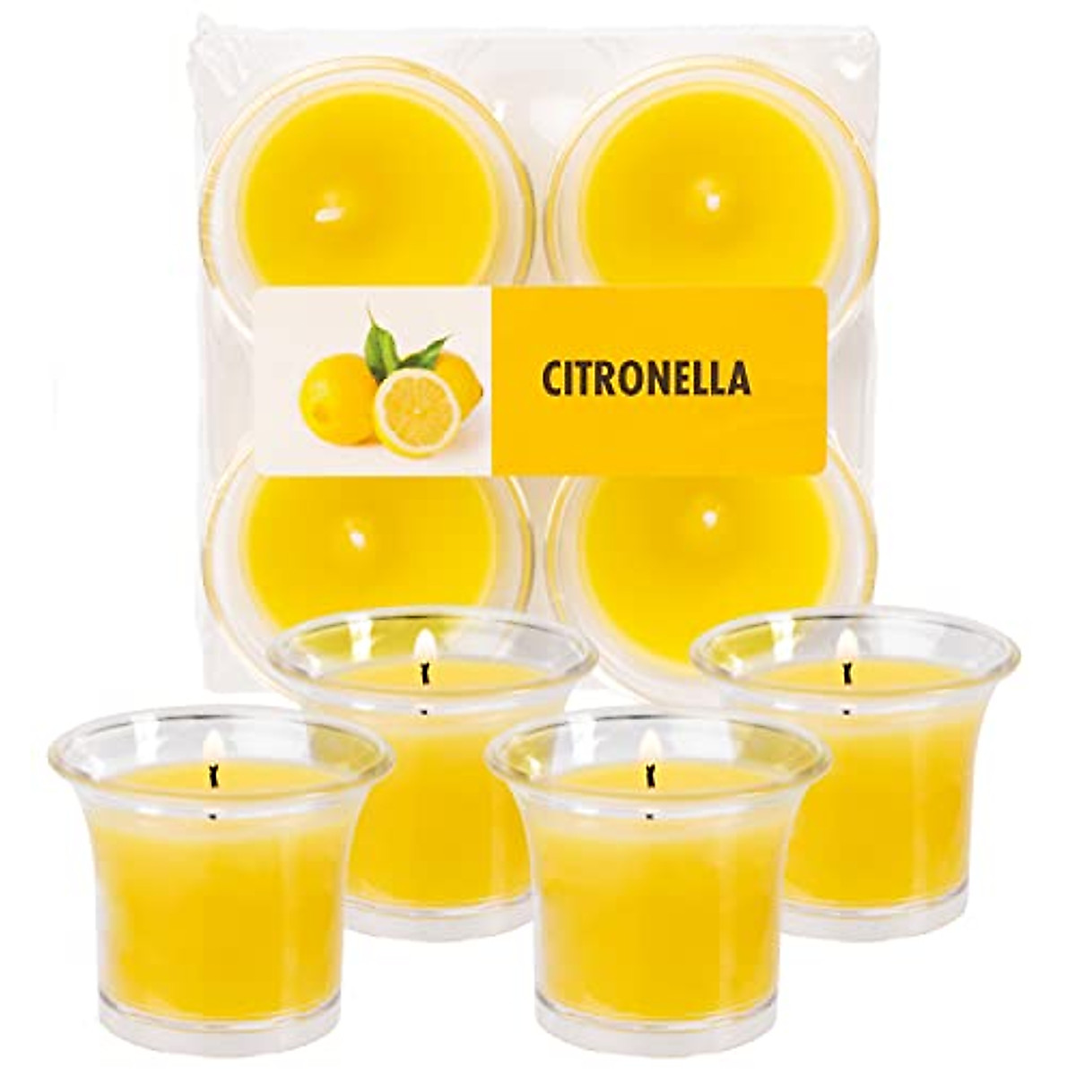 HYOOLA Clear Cup Scented Votive Candles - Citronella - 12 Hour Burn Time - 4 Pack - European Made