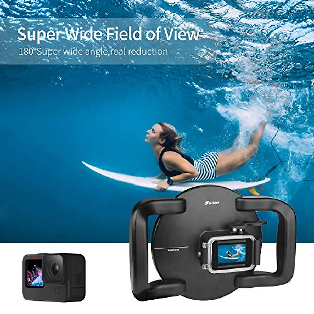 SHOOT Dome Port Lens for GoPro Hero 11/10/ 9 Black - Dual Handle Stabilizer Floating Grip, Enlarge Trigger, Overall Waterproof Case - Easier to Hold Over Underwater Photos/Videos