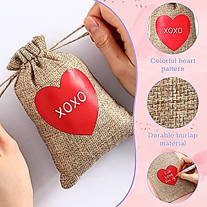 Crtiin 24 Pieces Valentine Heart Burlap Bags Valentine's Gift Bag Gift Candy Drawstring Bags Pouch Linen Gift Pockets for Valentines Party Favors Treat Goodie Bags (Letter Style)