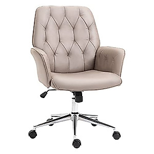 Vinsetto Modern Mid-Back Tufted Microfiber Home Office Desk Chair with Adjustable Height, Swivel Adjustable Task Chair with Padded Armrests, Light Grey