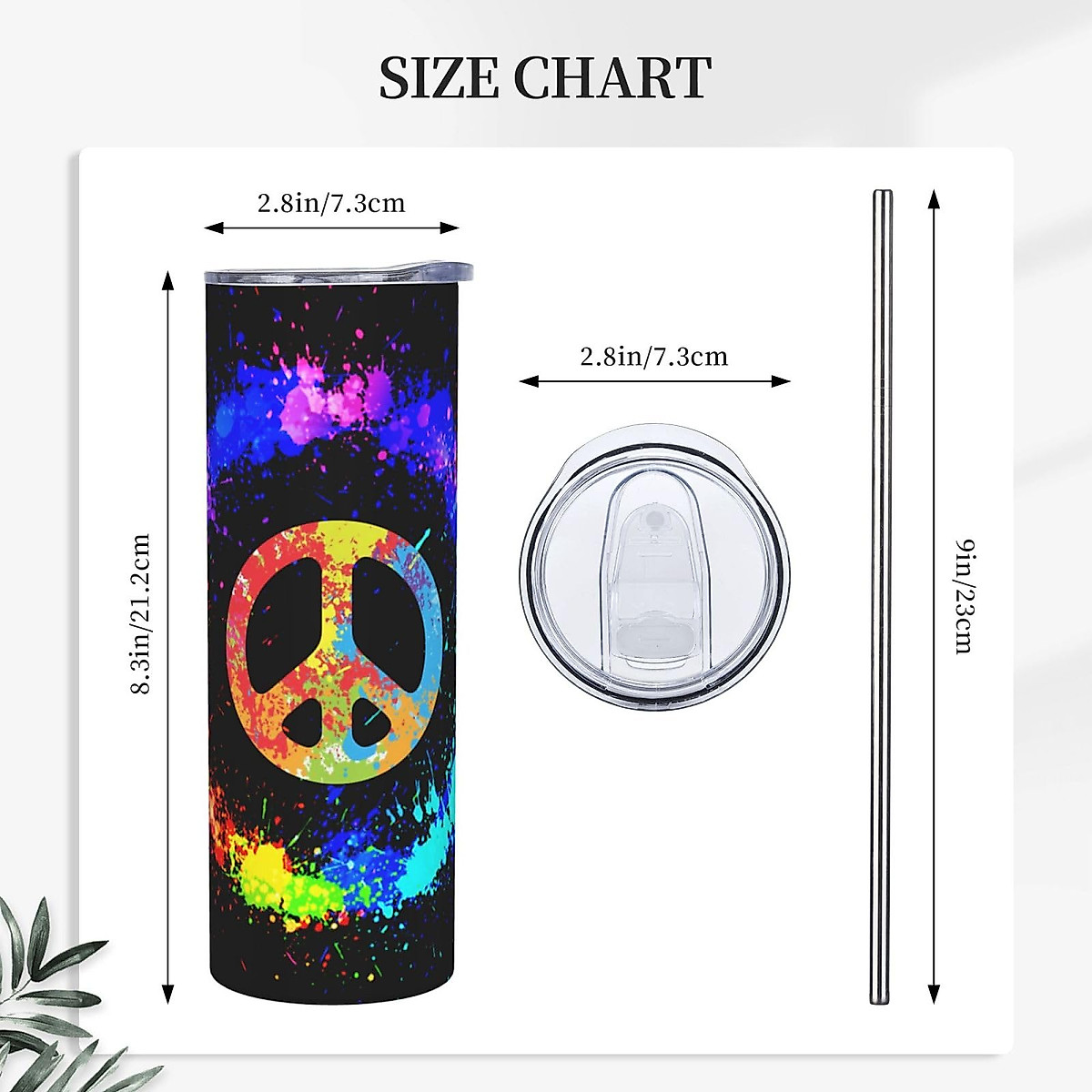 Mount Hour Rainbow Peace Stainless Steel Insulated Tumbler 20 OZ, Coffee Mug Cup with Splash-Proof Lid and Straw for Car Home Office Outdoor Travel
