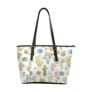 InterestPrint Women Handbags Shoulder Bags Tote PU Leather Handbags Cactus Lover