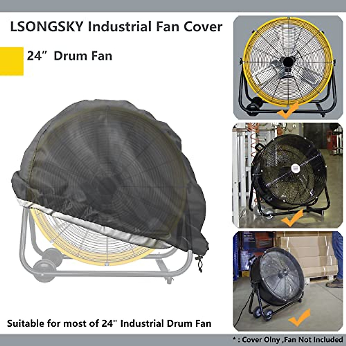 LSongSKY Industrial Fan Cover,Waterproof&Dustproof Cover Suitable for 24" High Velocity Movement Heavy Duty Drum Fan, Heavy Duty Outdoor Floor Fan Cover,Fits up to 29.9 x 8.6 x 29.9 inches,Black