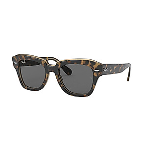 Ray-Ban RB2186 State Street Square Sunglasses, Havana On Transparent Brown/Dark Grey, 52 mm