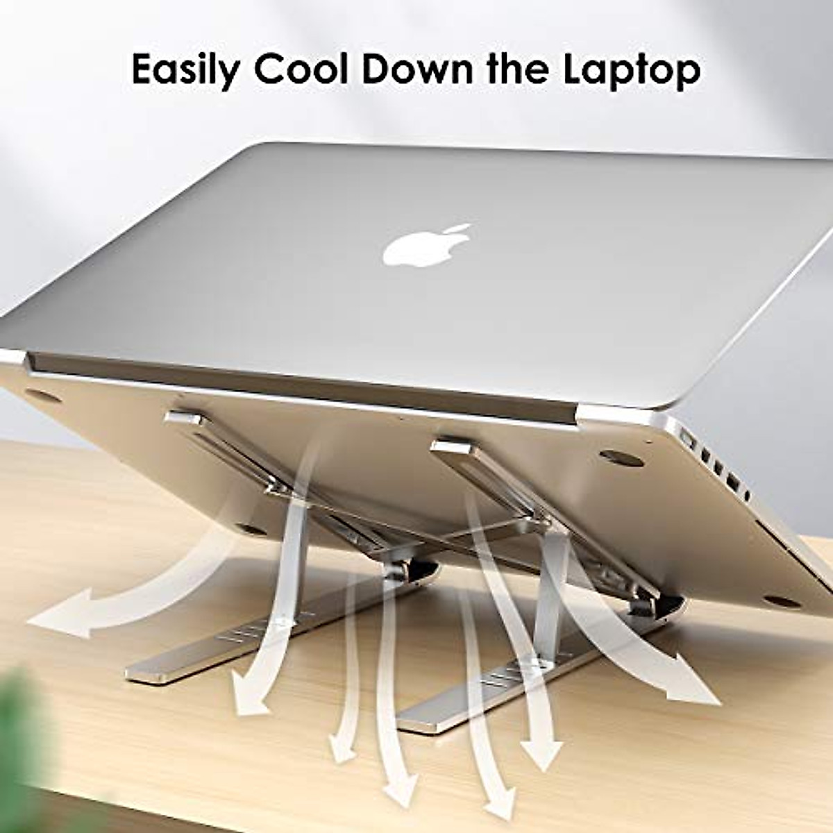 licheers Laptop Stand for Desk, Adjustable Ergonomic Portable Aluminum Laptop Holder, Foldable Computer Stand 7 Angles Anti-Slip Laptop Riser Compatible with 9-15.6 inch Laptops, Silver