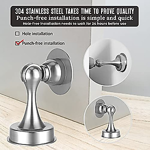 2 Pack(304)Door Stoppers, ASHGOOB Magnetic Door Stop Door Catch, Brushed Nickel Stainless Steel(304)Door Stopper Wall Protector, Double-Sided Adhesive Tape No Drilling, Screws for Stronger Wall Mount