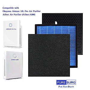 PUREBURG Replacement True HEPA Filter Kit Compatible with Okaysou Airmax 10L Pro & Aiibot Aiibot-A300 also Compatible with SimPure HP3-A Air Purifier,H13 4-Stage Filtration Air Clean Dust VOCs,2-Pack