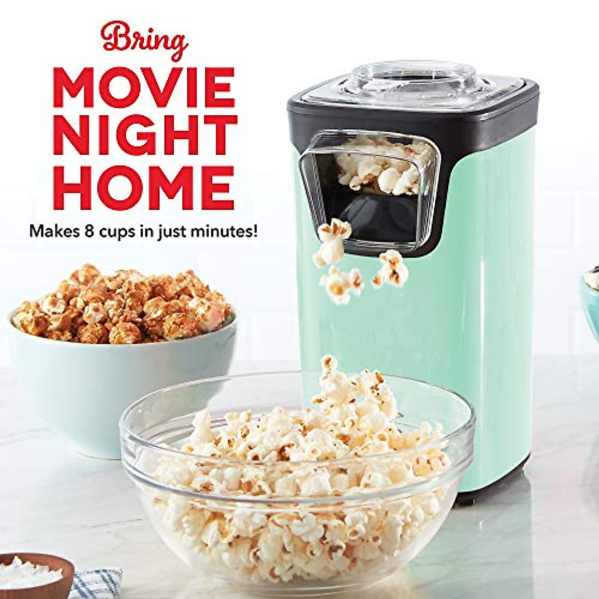 DASH Turbo POP Popcorn Maker with Measuring Cup to Portion Popping Corn Kernels + Melt Butter, 8 Cup Popcorn Machine - Aqua