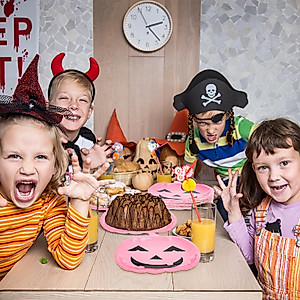 Whaline 40Pcs Halloween Paper Plates Pink Pumpkin Shaped Disposable Plates Cute Grimace Pumpkin Pattern Decorative Plates for Halloween Holiday Birthday Party Baby Shower Dinner Tableware Supplies