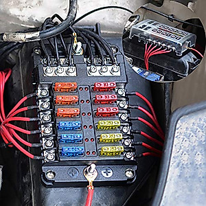SOYOND 12v Fuse Block, 12 Way Marine Fuse Block with Led Indicator Damp-Proof Cover 12 Circuits Fuse Box with Negative Bus Fuse Panel for Car Boat RV Truck Dc 12/24v