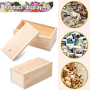 3 Pieces 7.87 x 3.94 x 3.15 Inch Unfinished Wood Box with Sliding Lid, Small Wooden Storage Crates Container Empty Gift Boxes Pencil Box for Crafts Project Hobby Wood