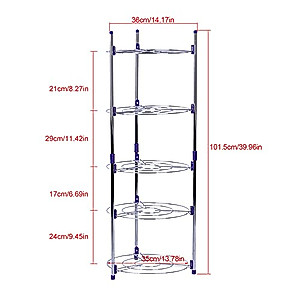 5 Tiers Pot Shelf, 101.5 x 35cm Silver Carbon Steel Home Kitchen Metal Wire Shelving Organizer Storage Rack Cookware Holder