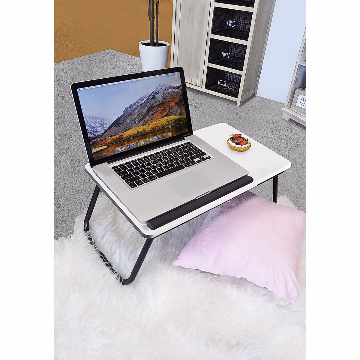 Rae Dunn Folding Laptop Lap Desk - Wooden Work Table and Stand for Couch, Bed and Sofa Computer Use - Folding Legs, Adjustable Tilt - Use as Reading and Breakfast Tray