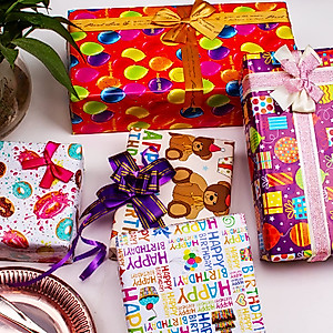 YZL Cartoon Gift Wrapping Paper Set Happy Birthday Gift Wrapping Papers, Cute Wrap Papers for Birthday, Baby Showers, 10 Folded Sheets with 5 Patterns, 20 x 29.5 inch Per Sheet