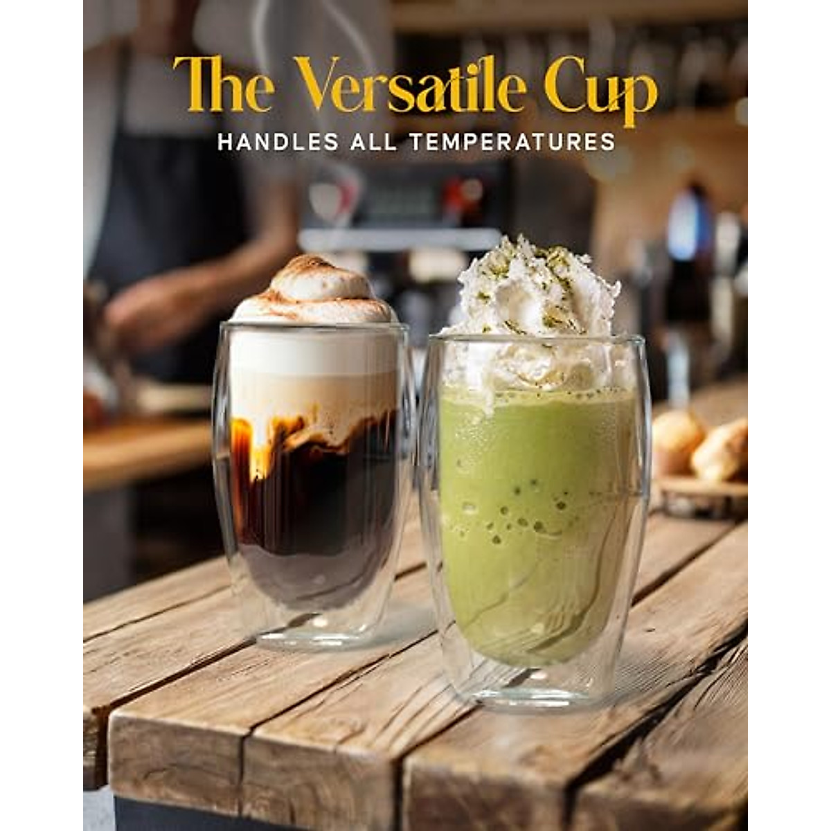 Kitchables Double Walled Glass Coffee Mugs Set of 2, 15oz Insulated Glass Coffee Mugs for Cappuccino, Latte, Tea, Espresso - Latte Cup - Tazas Para Cafe