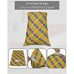Edwiinsa Halloween Pillow Covers Standard Size Set of 2 Bed Pillow, Yellow Green Purple Plaid Checkered Geometric Plush Soft Comfort for Hair/Skin Cooling Pillowcases with Envelop Closure 20''x26''