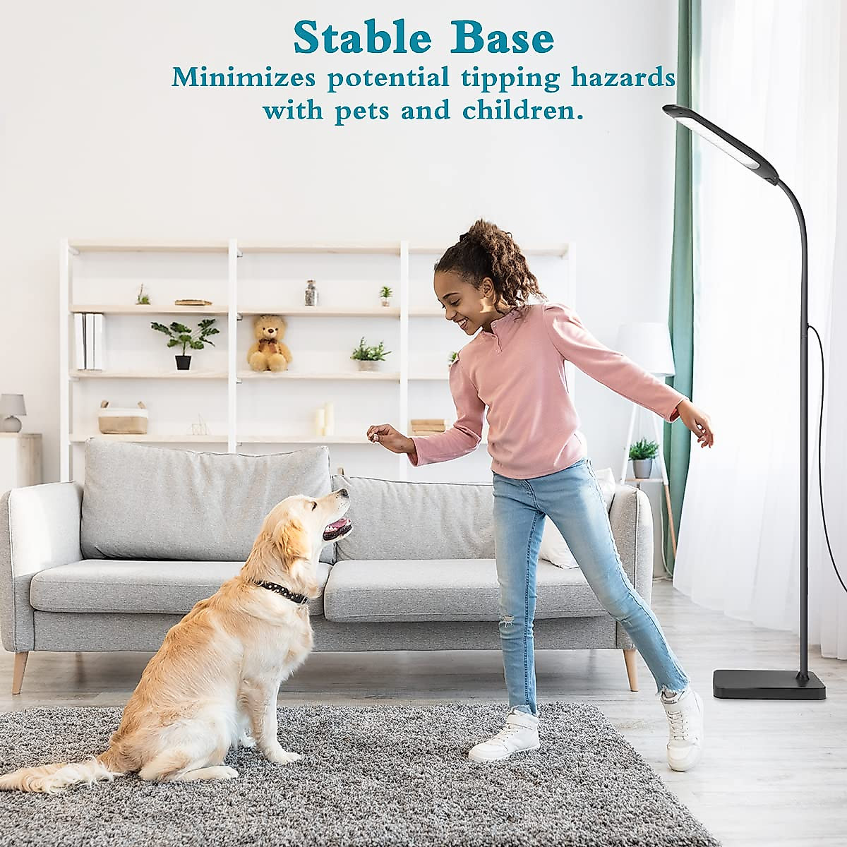 Joymon LED Floor Lamp, Adjustable Gooseneck Standing Lamp with 3 Color Temperature 3000K-6000K and 10-100% Stepless Dimmer, 2 in 1 Modern Desk Reading Lamp for Living Room, Bedroom and Office, Black