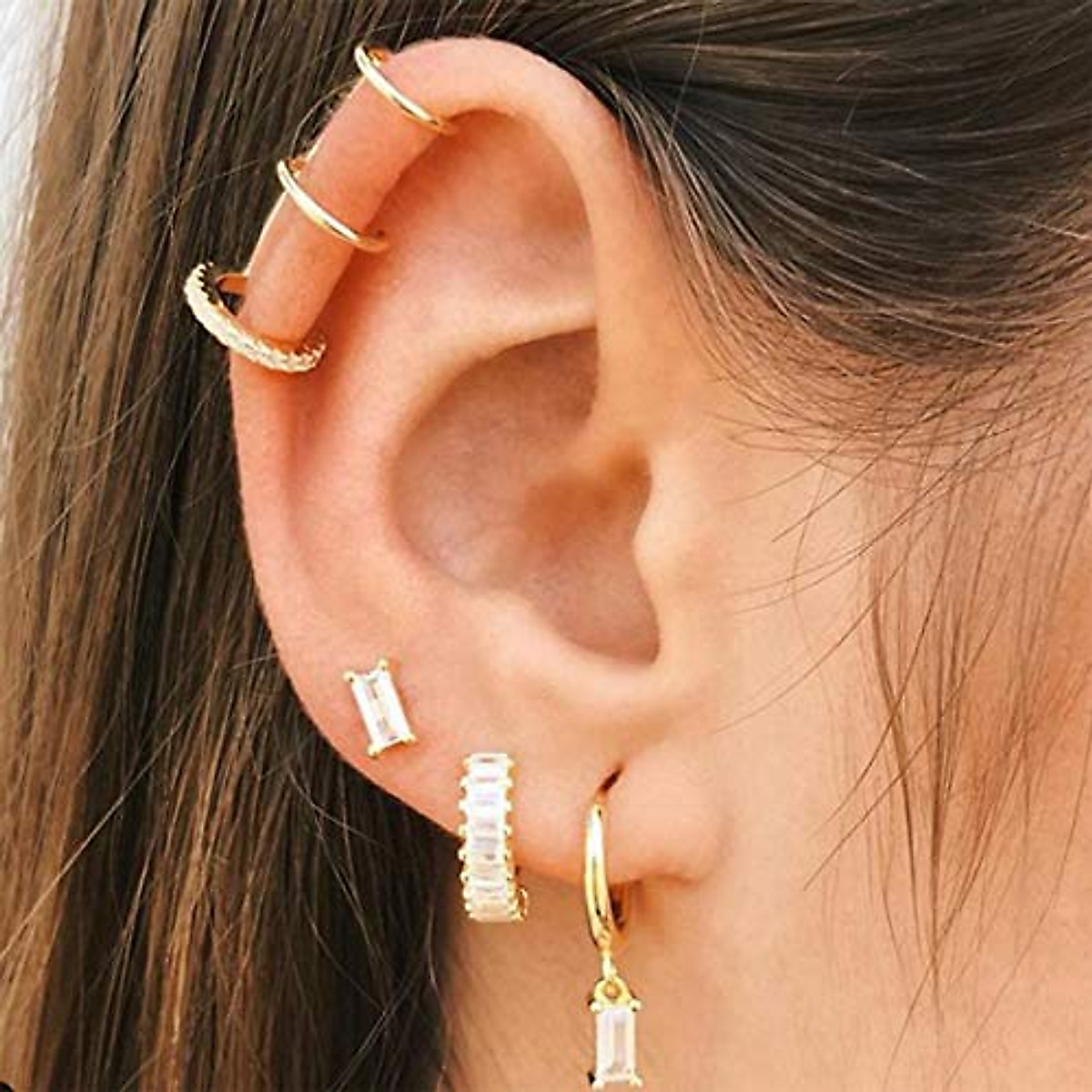 ALEXCRAFT Small Gold Huggie Hoop Earrings for Women Set of 4 Pairs hypoallergenic Gold Diamond Earrings Cubic Zirconia Hoop Earrings