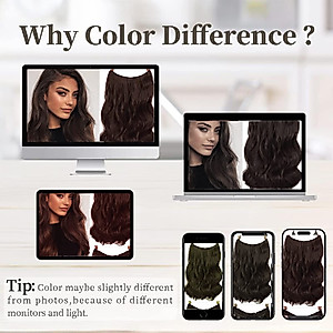 Halo Hair Extensions Thick Invisible Wire Hair Extension 5 Types Adjustable Headwidth Size Wavy Curly Long 18 Inches Hairpiece(Chocolate Brown)