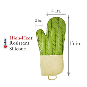 Silicone Oven Mitts Heat Resistant 500 Degrees, Oven Gloves and Pot Holder, Non Slip hot Pads (Pair) (Green)