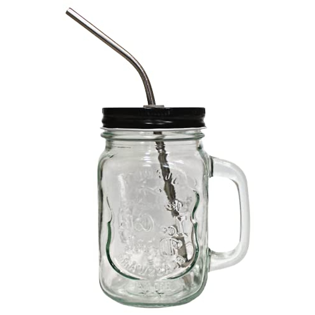 ( 2 PACK ) - Mason Jar Mugs with Handle, Stainless Steel Straw, & metal Lids 16 oz. (480ml) | Mason Jar Drinking Glasses | Reusable Boba Bubble Tea & Smoothie Cups | Tumbler for Bubble Tea, smoothie