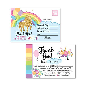 25 Unicorn Neon Rainbow Fill In The Blank Thank You Cards, Magic Star Faux Glitter Themed Bday Party Notes, Slumber Party Girls Adult or Children Birthday, Sparkling Supplies Cloud Sparkle Glow