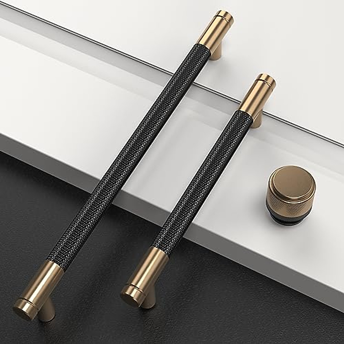 KNOKLOCK 10 Pack 7.5 Inch(192mm) Kitchen Cabinet Handles Matte Black and Champagne Bronze Knurled Cabinet Pulls Kitchen Cabinet Hardware Drawer Pulls for Dresser Cupboard Wardrobe