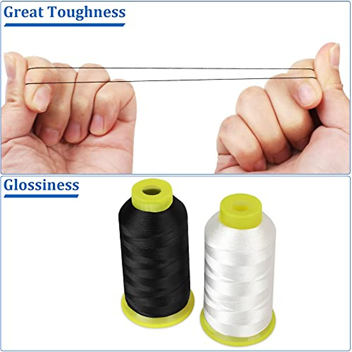 2 Roll Polyester Thread, Heavy Duty Thread, 1500Yard/Reel 210D/3 Nylon Thread for Sewing, Sewing Thread for Upholstery, Outdoor Market, Drapery, Leather, Beading, Crafts