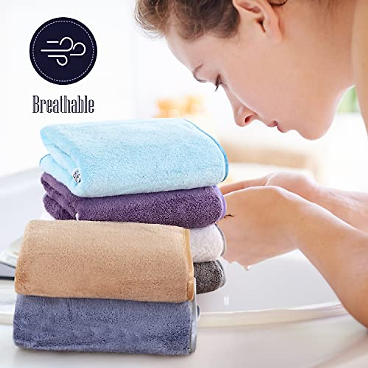 BAMBOO QUEEN Luxury Silk Hemming Hand Towels Sets of 6 - Light Thin Quick Drying - Ultra Soft Microfiber Highly Absorbent Towel for Hotel, Bathroom, Shower, Spa, Hand Towel 16 x 28 inches - Multicolor