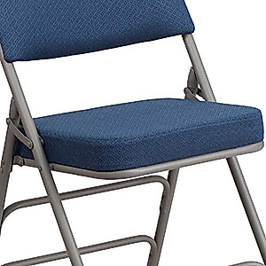 Flash Furniture HERCULES Series Premium Curved Triple Braced & Double Hinged Navy Fabric Metal Folding Chair