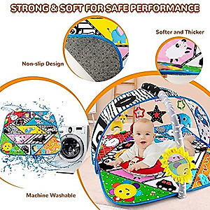 beetoy Baby Play Mat Activity Gym for Floor, Thick Baby Play Gym Activity Center with Baby Mirror, Stuffed Plush Toys, Soft Tummy Time Pillow for Babies Toddlers Infant Sensory Fine Motor Development