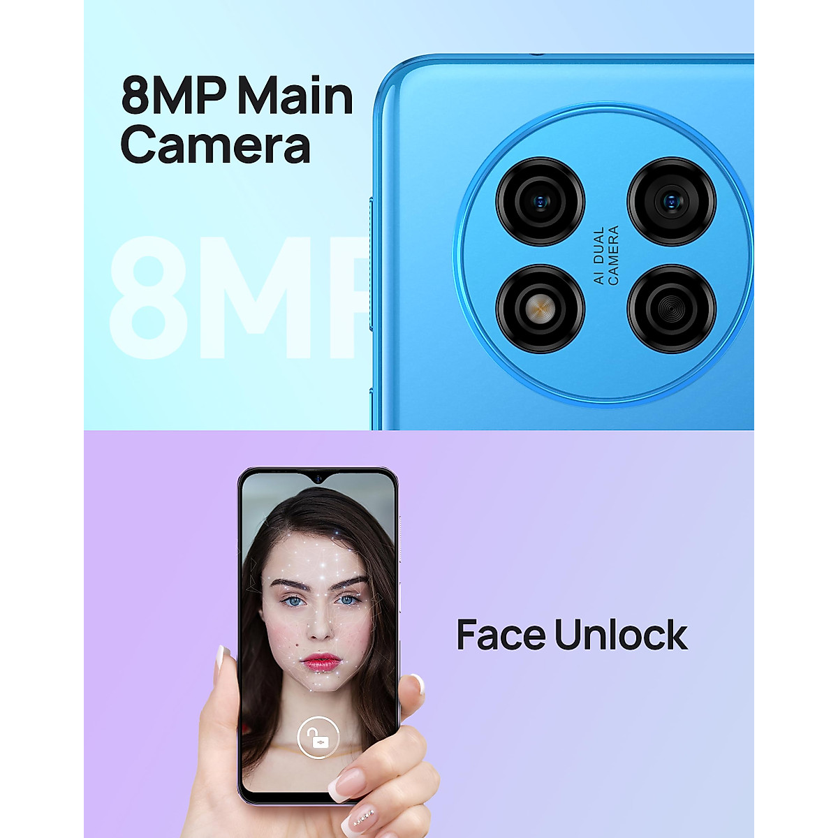 Ulefone Unlocked Phone, Note 15 Android Phones, 2GB+32GB, 6.22" IPS Full-Screen, 4000mAh Battery, 8MP AI Camera, Triple Card Slots, Dual 3G Cell Phone Unlocked, Face Recognition, Type C- Blue