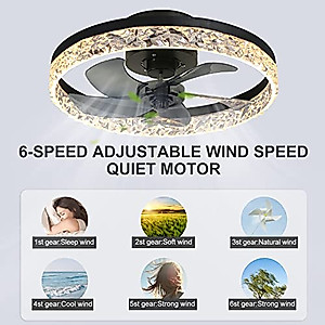 KINDLOV Modern Indoor Flush Mount Ceiling Fan with Lights,Dimmable Low Profile Ceiling Fans with Remote Control,Smart 3 Light Color Change and 6 Speeds for Bedroom Living Room Kitchen, Black