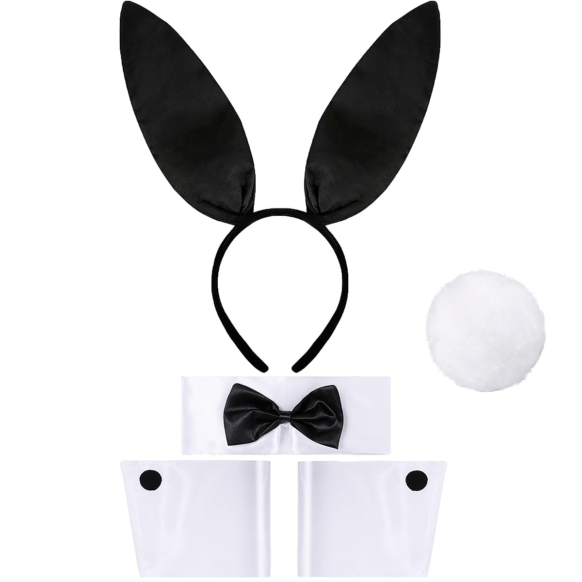 Goenb Women's Bunny Costume Set, Bunny Rabbit Ear Headband Collar Bow Tie Costume Cuffs for Women Easter Party(5PCS)