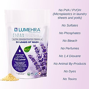 Lumehra Natural Lavender Scent Laundry Detergent Non-Toxic Laundry Detergent Powder Gentle on Sensitive Skin 250g 50 Loads Ultra Concentrated Made in Canada