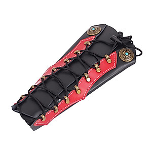 SOPOGER Archery Arm Guard Leather Bow Sleeve Forearm Guard Traditional Protective Armguard Bow Shooting Hand Guard Gear for Adult Youth Men Women Hunting Practice (Red)