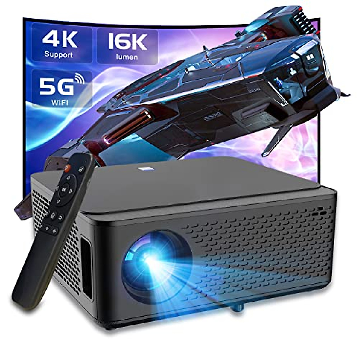[2023 Updated] Projector with 5G WiFi and Bluetooth, GINCSRI 16000L Native 1080P Full HD Outdoor Portable Movie Projector 4k Support, 4D Keystone Infinite Zoom, Compatible with TV Stick/Phone/PC/PS5